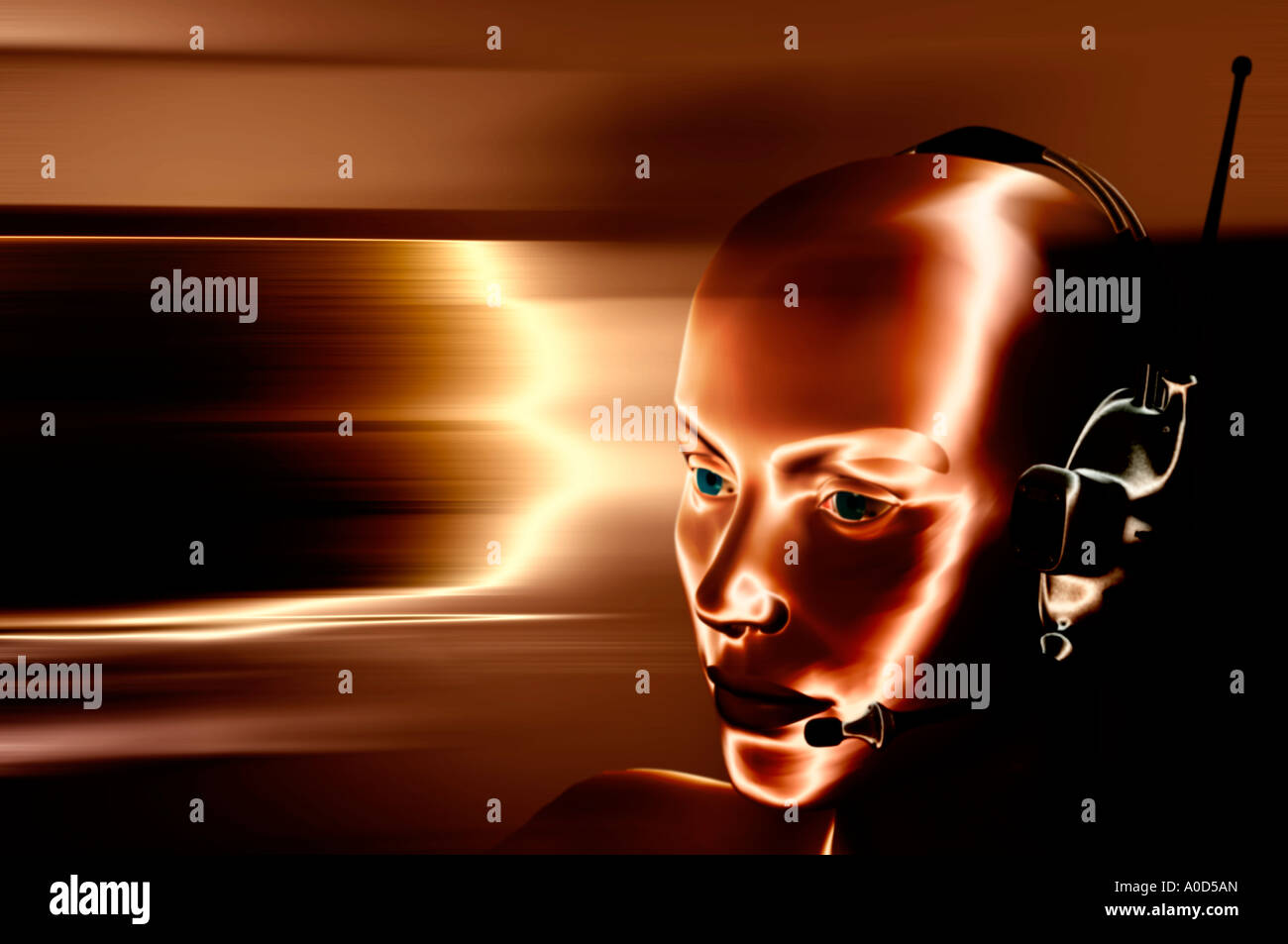 3D computer generated female robot with bionic headset Stock Photo - Alamy