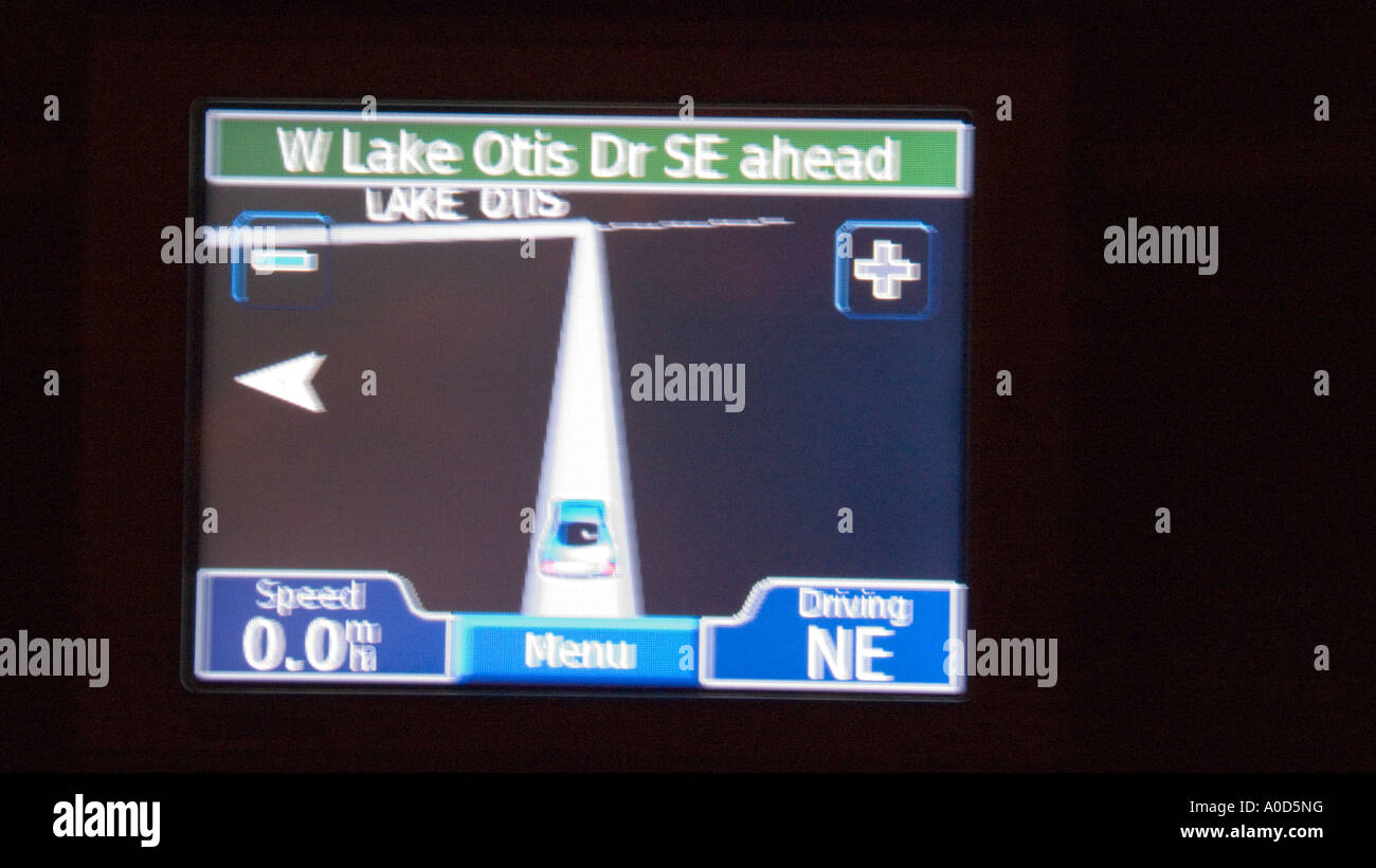 display of a GPS navigation system on car dashboard at night Stock ...