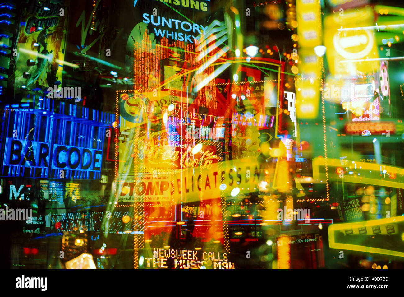 USA New York New York City Neon lights of Times Square multiple ...