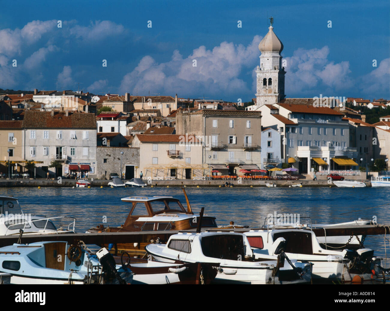 Croatia Island of Krk city of Krk old harbour church churchtower Stock ...