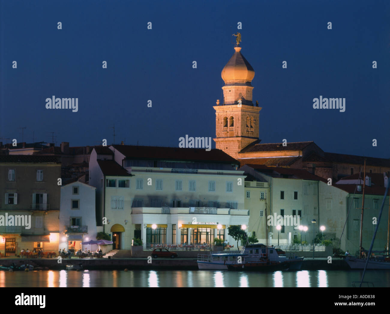 Croatia Island of Krk city of Krk church churchtower light dawn ...