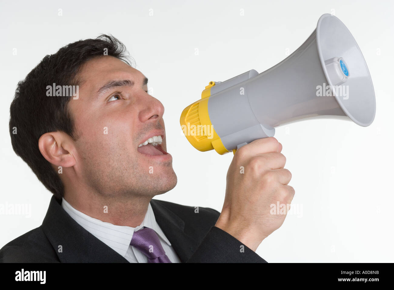 Man with bullhorn Stock Photo - Alamy