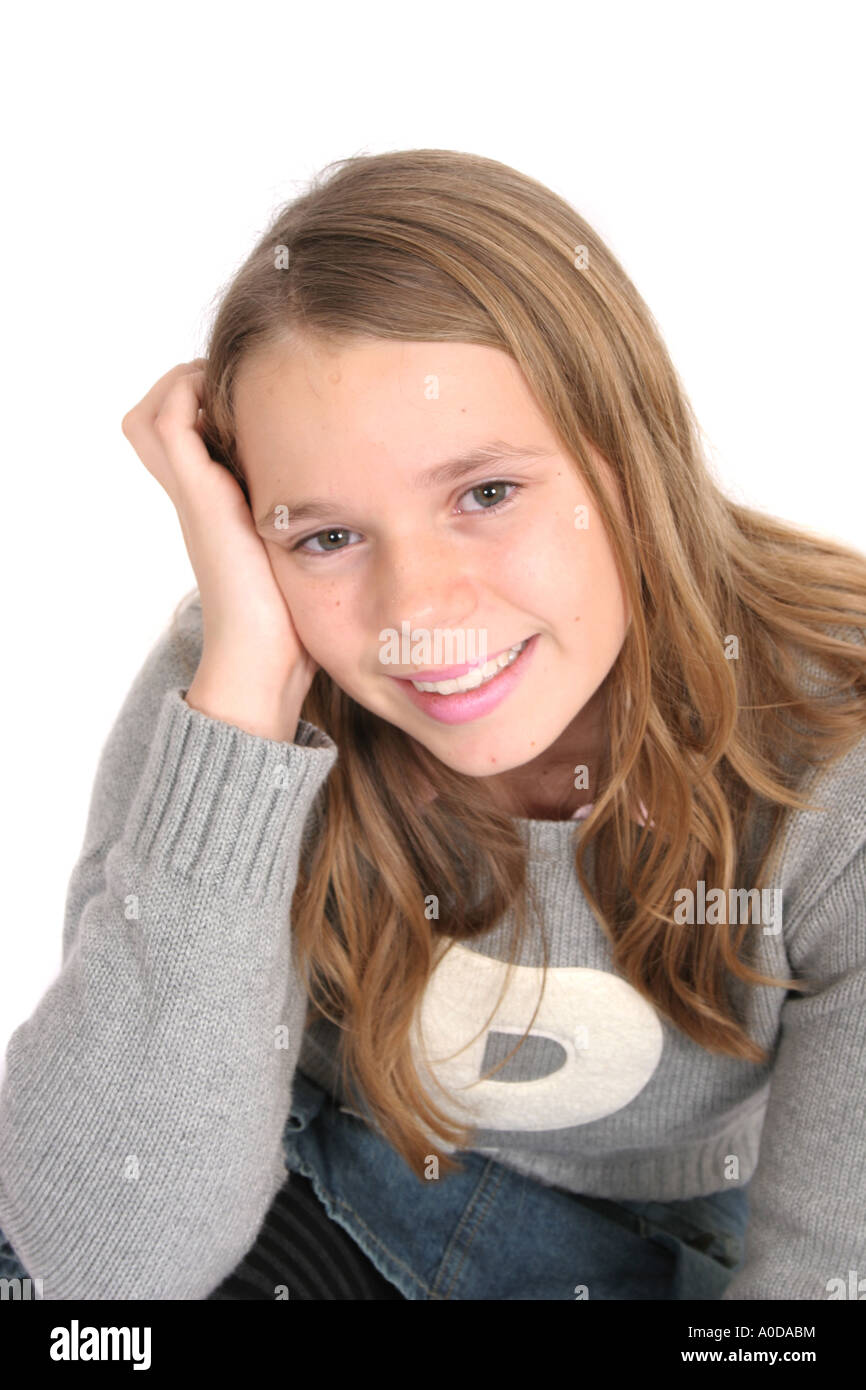 A studio portrait of a girl aged 12 Stock Photo - Alamy