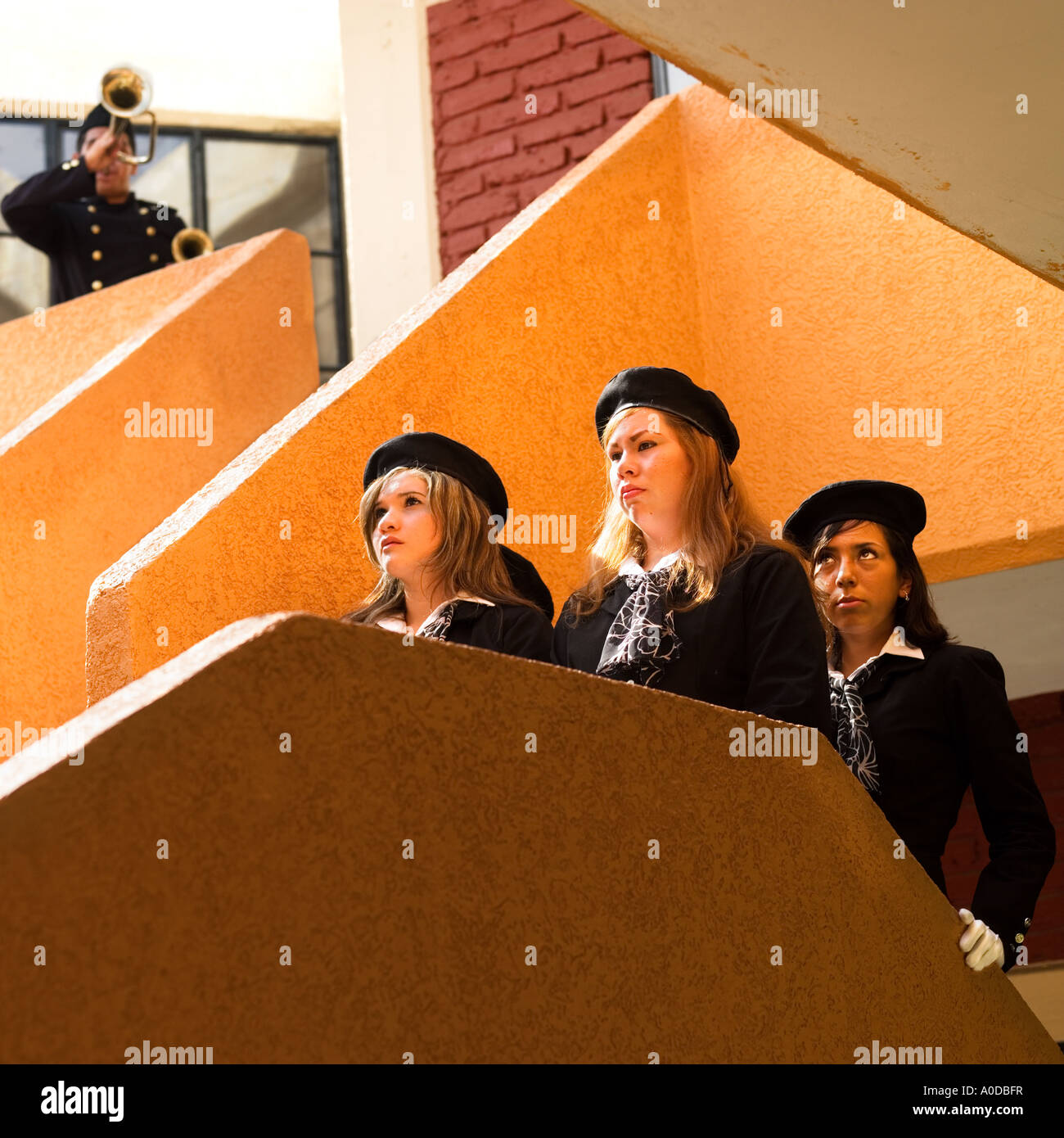 Sinaloa College Mazatlan Mexico School girls stand to attention Stock ...
