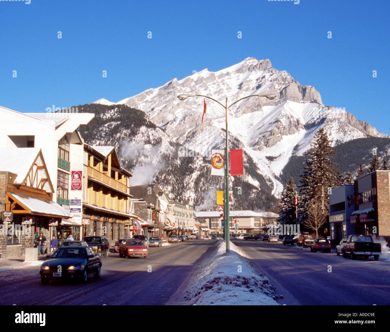Downtown Banff and Mount Norquay in January Banff National Park Alberta ...