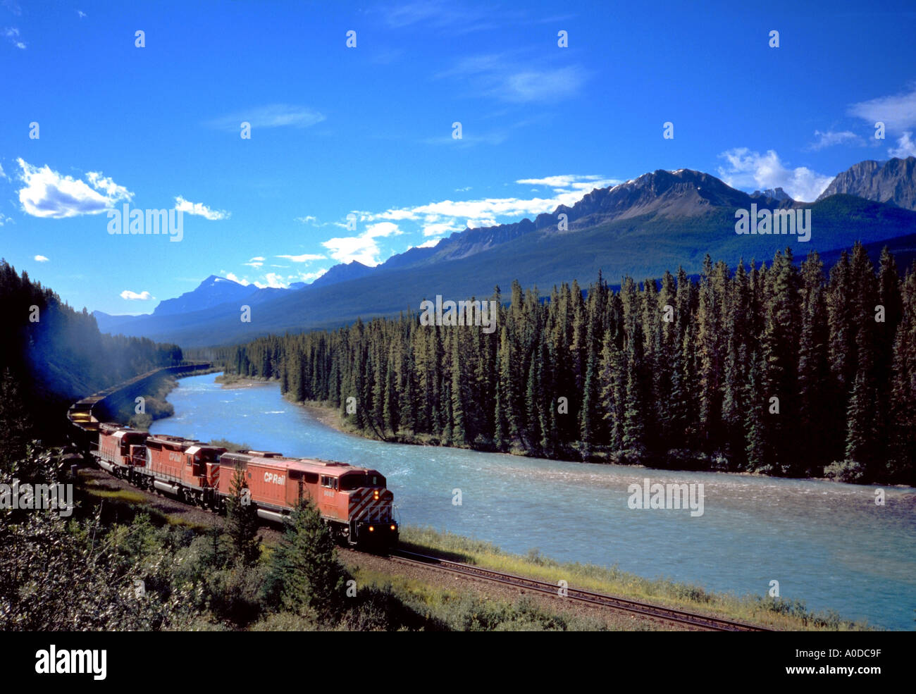 Freight train in a mountain pass Alberta Canada Stock Photo - Alamy