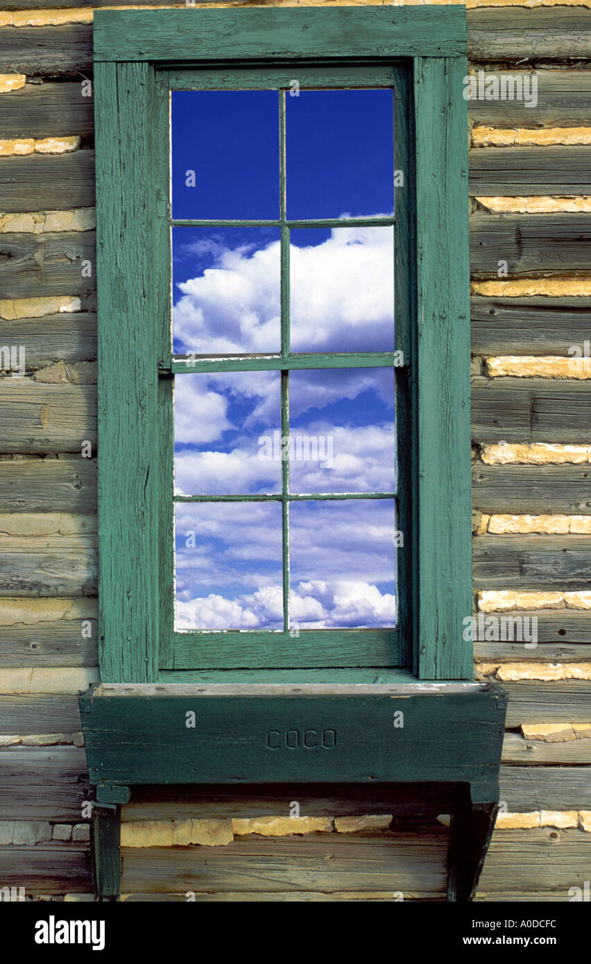 Homestead window reflects sky Northern Alberta Canada Stock Photo - Alamy