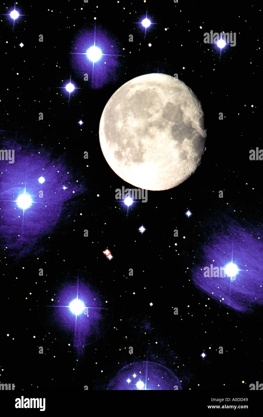 Moon with stars Stock Photo - Alamy