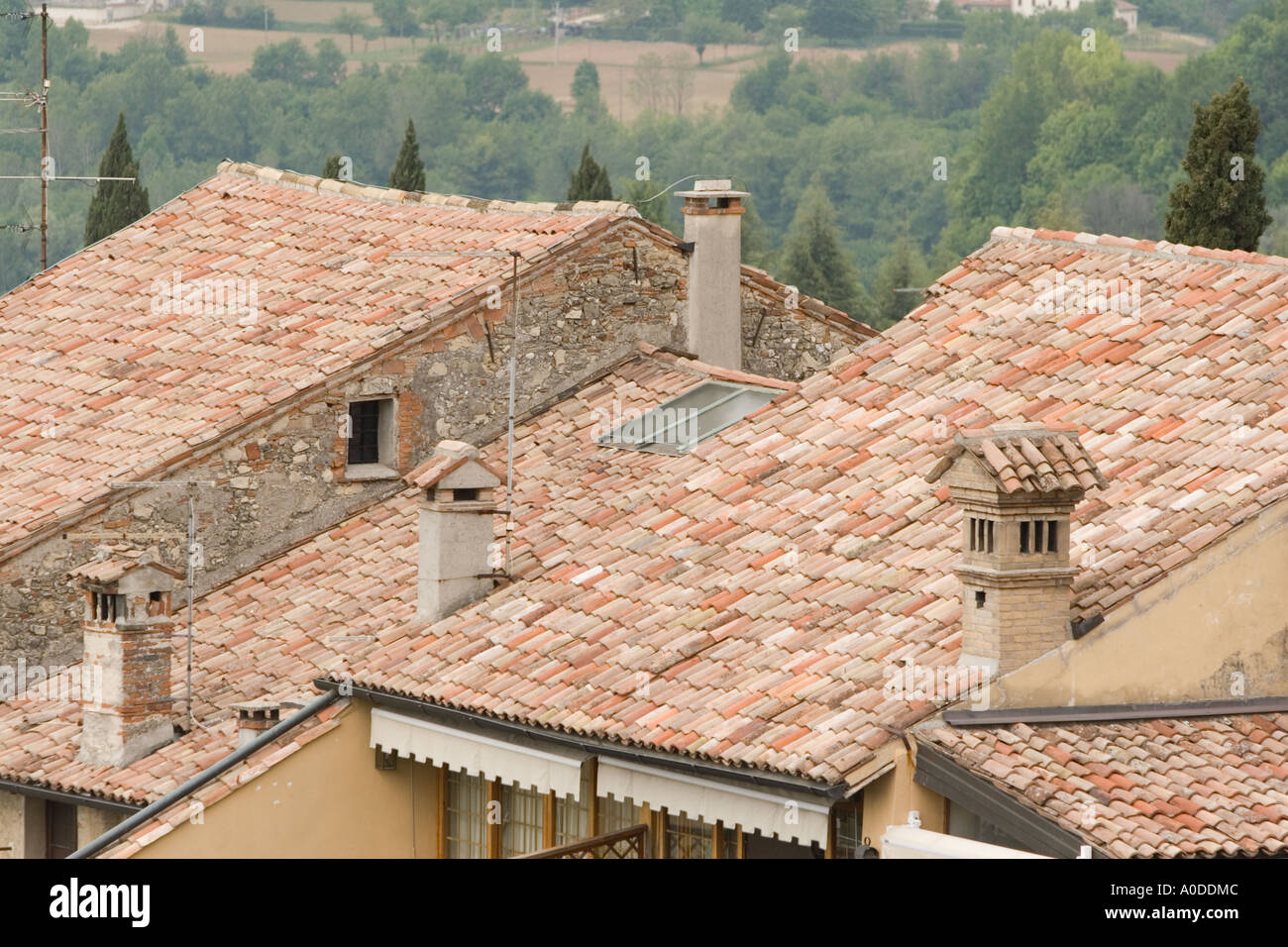 Terracotta rooves and chimneys in Asolo, Veneto, Italy Stock Photo - Alamy