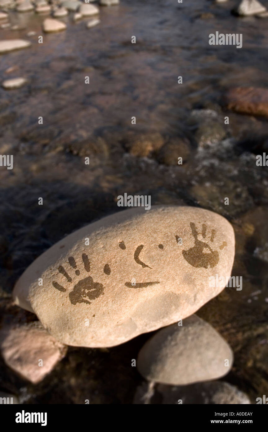Smiley face finger painted on rock Oak Creek Sedona Arizona USA Stock ...
