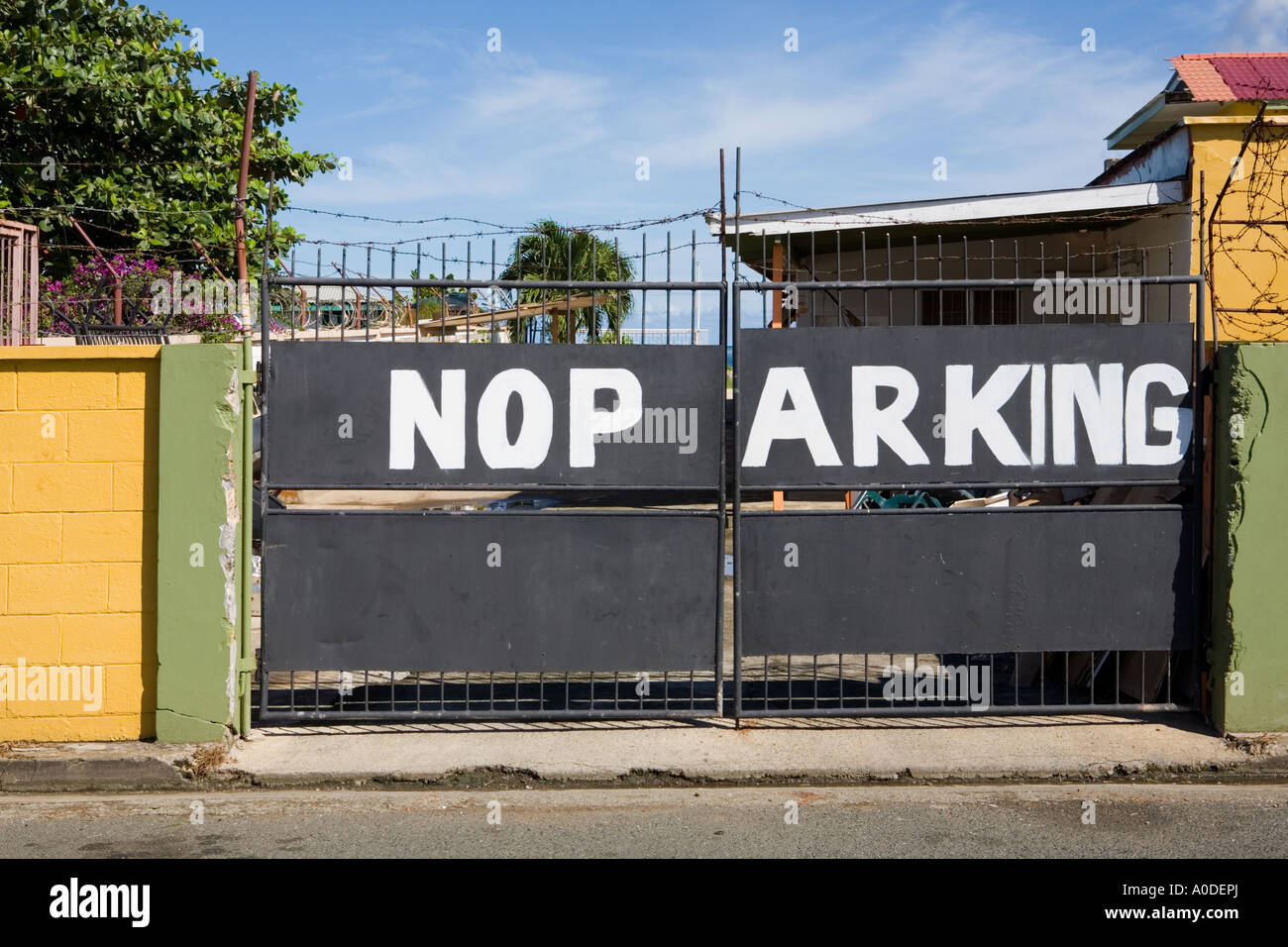 Painted gates with amusing letter spacing, Island of Tobago, Caribbean ...