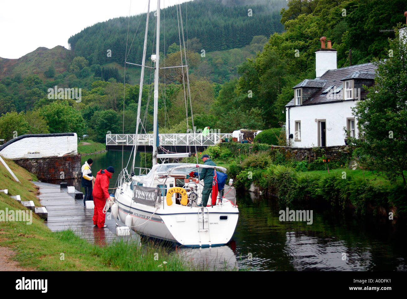 Yacht at Crinan Bridge Crinan Canal Argyll Scotland United Kingdom UK ...