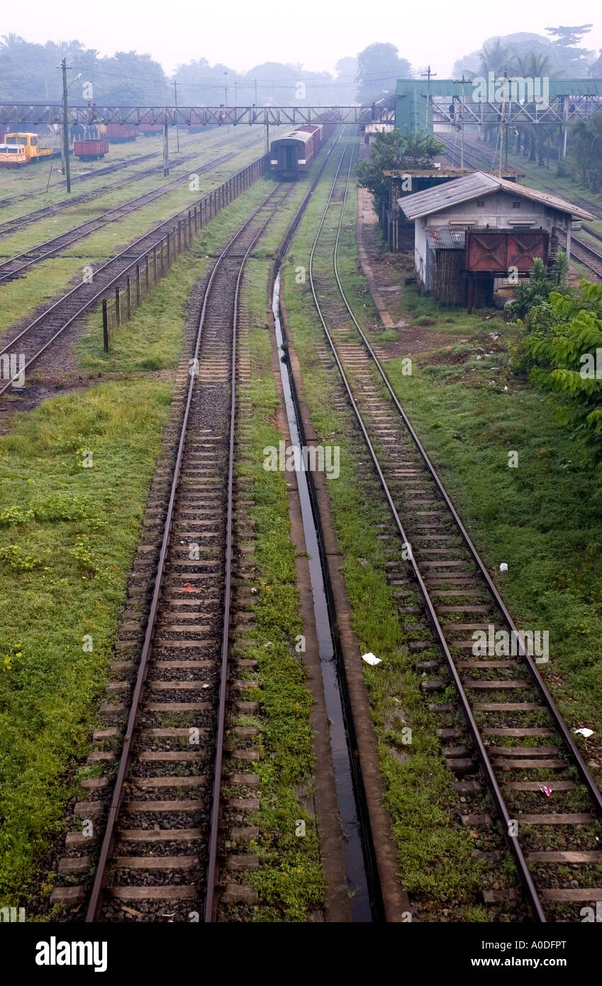 Stock photograph of the railway station and yards at Bago in Myanmar ...