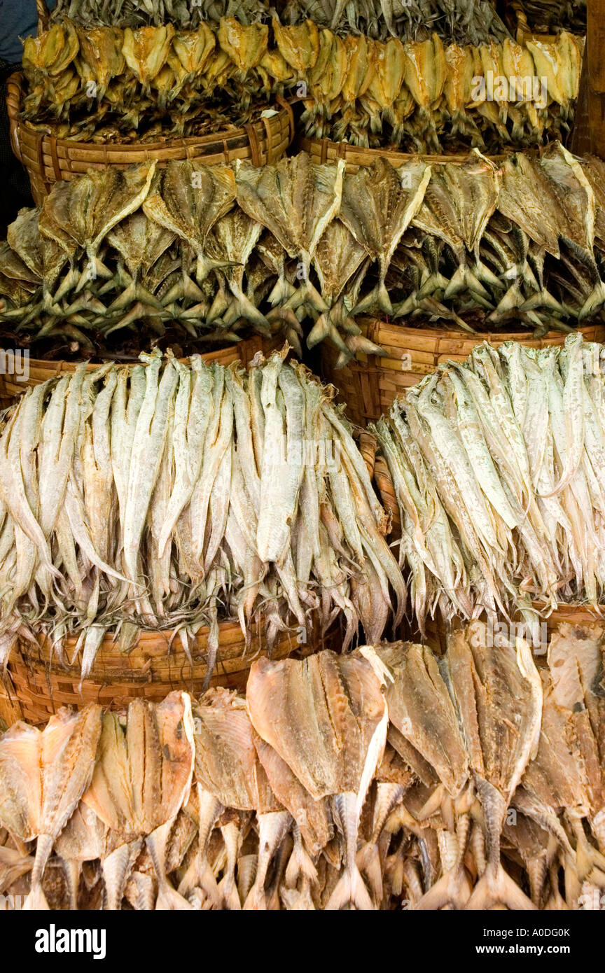 Stock photograph of a variety of dried fish in the market at Bago in ...