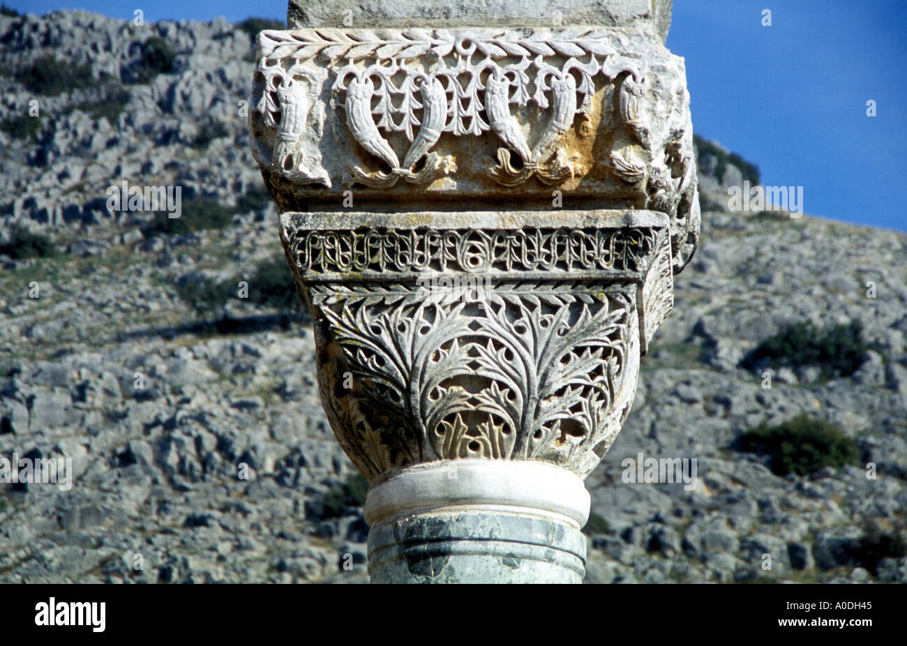 The capital of an ancient pillar from the remains of Early Christian ...