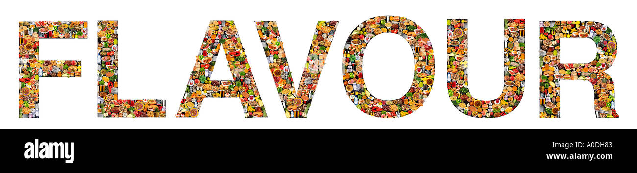 FOODFONT WORD ON WHITE FLAVOUR Stock Photo - Alamy
