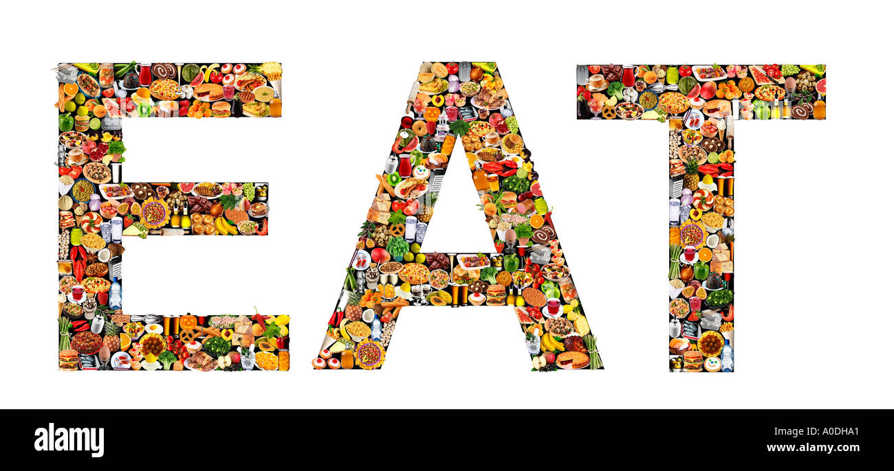 FOODFONT WORD ON WHITE, EAT Stock Photo - Alamy