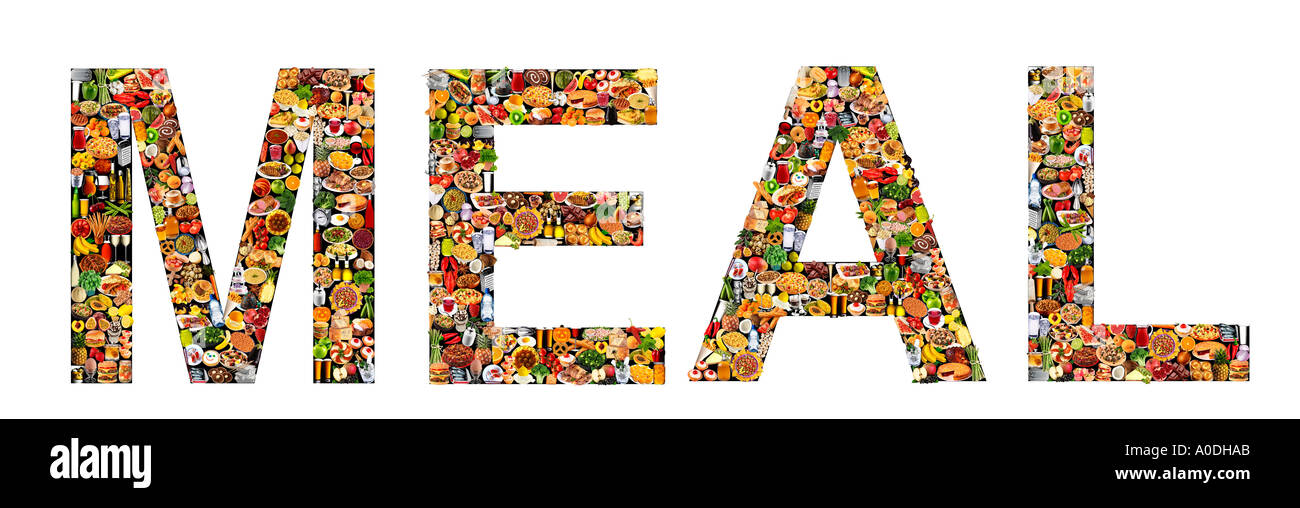 FOODFONT WORD ON WHITE, MEAL Stock Photo - Alamy