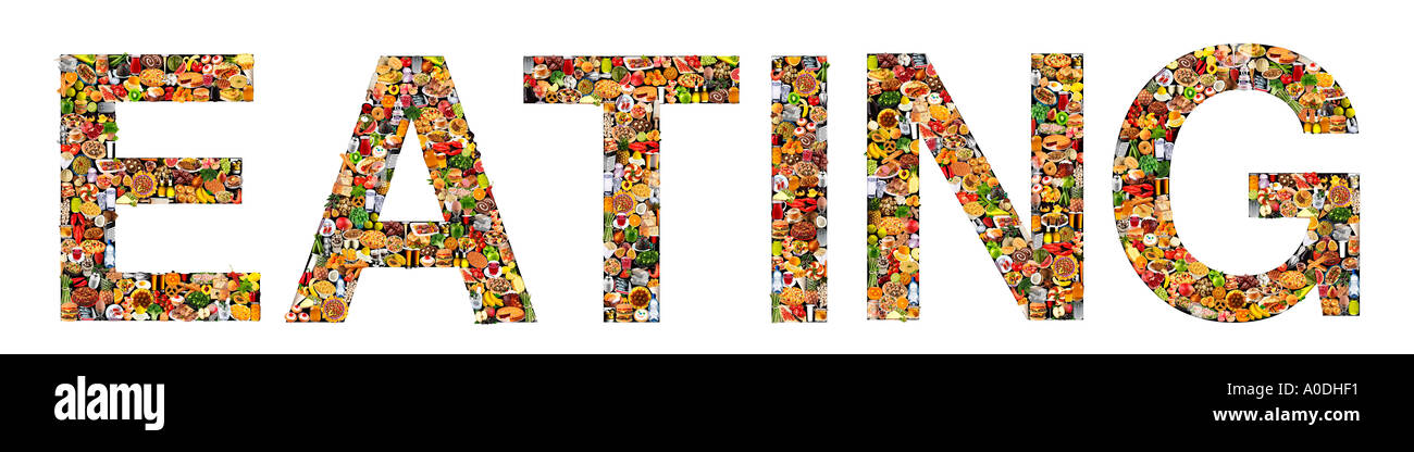 FOODFONT WORD ON WHITE EATING Stock Photo - Alamy