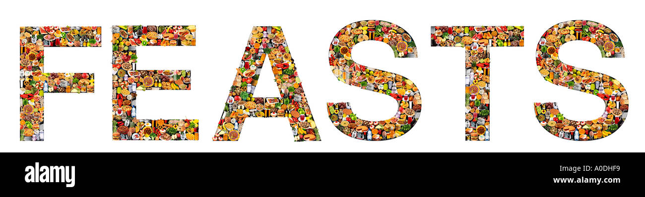 FOODFONT WORD ON WHITE FEASTS Stock Photo - Alamy