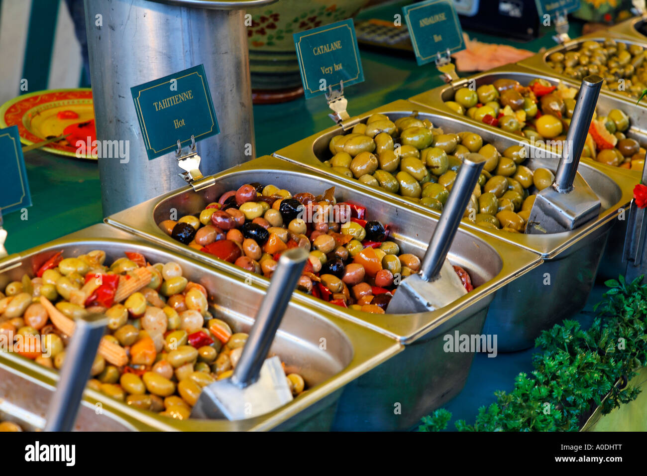 Various Types of Olive on Display at a Market Stock Photo - Alamy