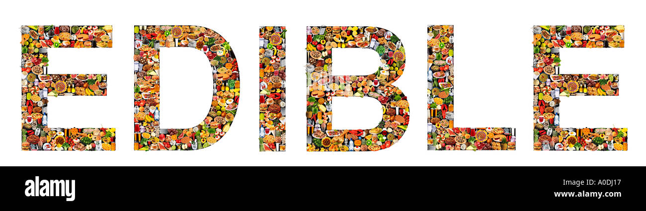 FOODFONT WORD ON WHITE EDIBLE Stock Photo - Alamy