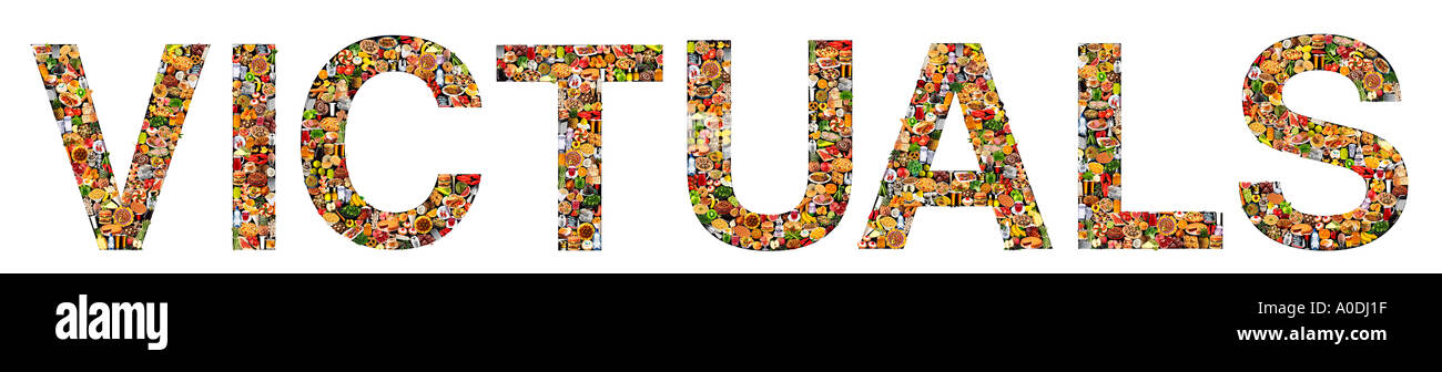 FOODFONT WORD ON WHITE VICTUALS Stock Photo - Alamy