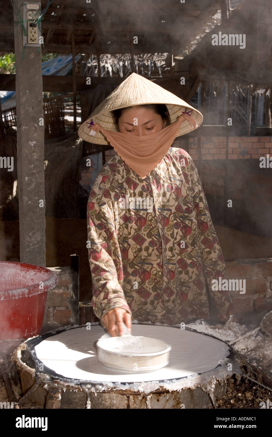 Vietnam South Mekong Delta Cai Be food rice noodle making sheet of rice ...