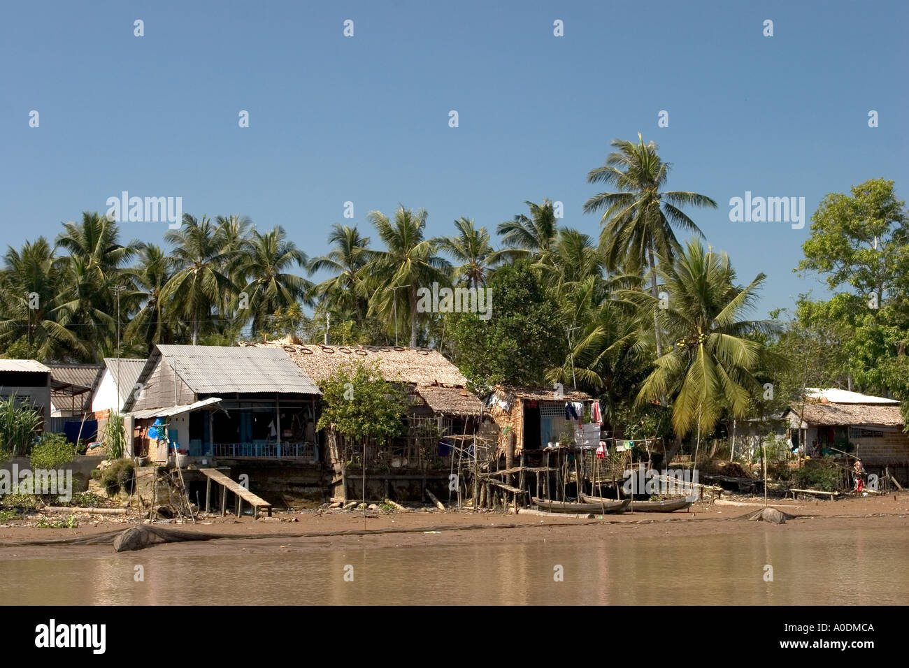 Vietnam South Mekong Delta stilt houses of poor fishermen close to ...