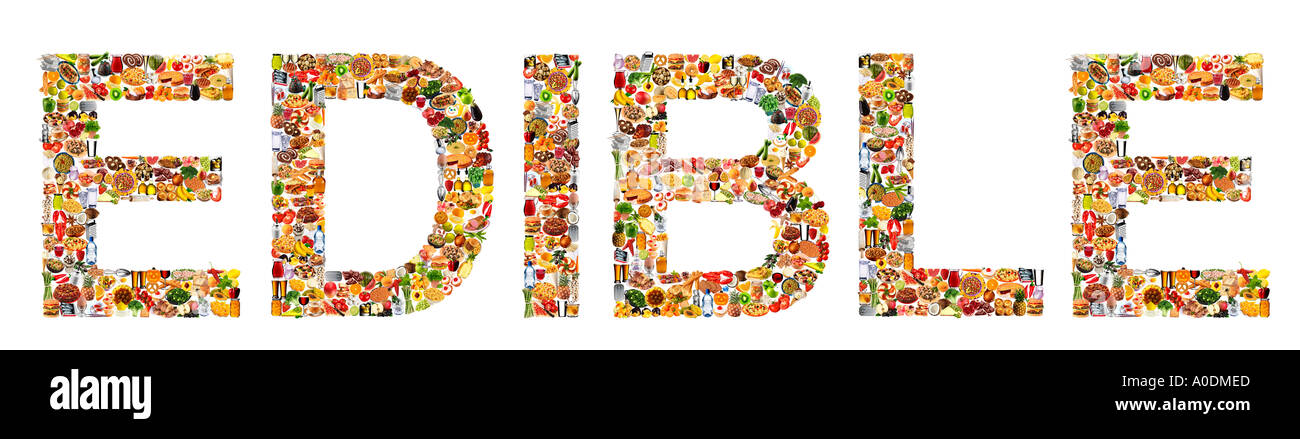 FOODFONT WORD ON WHITE EDIBLE Stock Photo - Alamy
