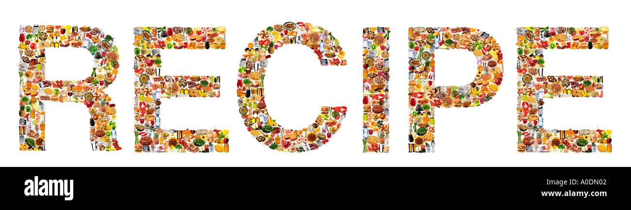 FOODFONT WORD ON WHITE RECIPE Stock Photo - Alamy