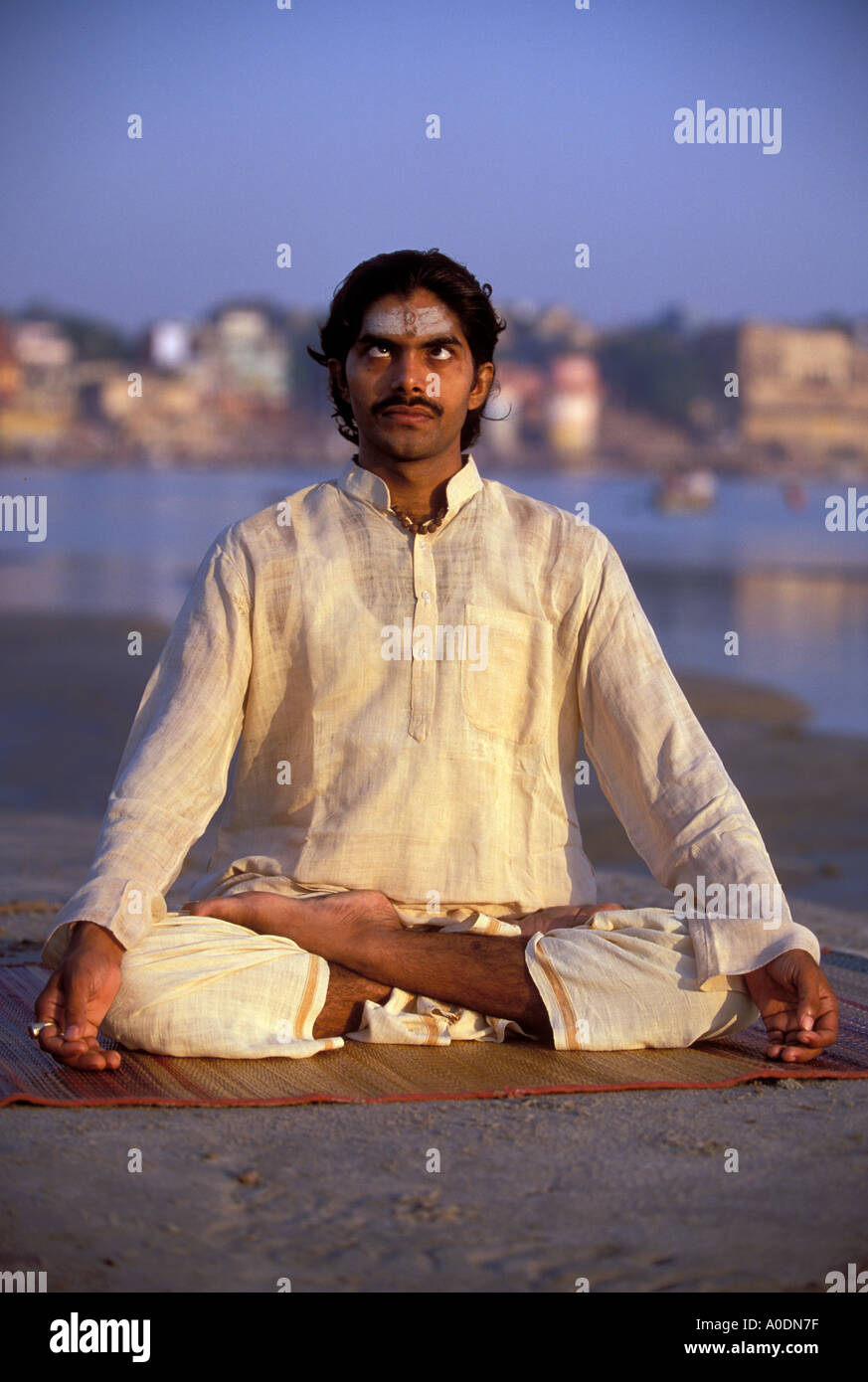 Yoga practice by Yogi Priest Swami Shiva Nand Jee Ganges River Varanasi ...