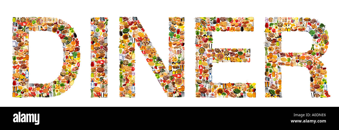 FOODFONT WORD ON WHITE DINER Stock Photo - Alamy