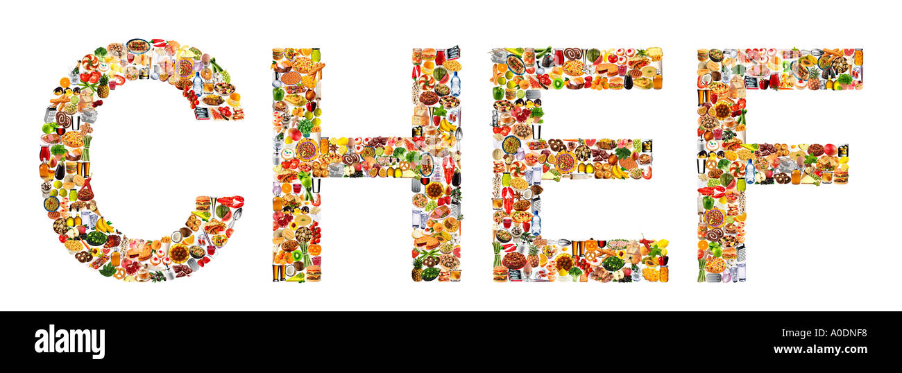 FOODFONT WORD ON WHITE CHEF Stock Photo - Alamy