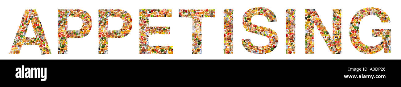 FOODFONT WORD ON WHITE APPETISING Stock Photo - Alamy