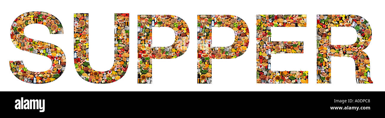 FOODFONT WORD ON BLACK AND WHITE SUPPER Stock Photo - Alamy