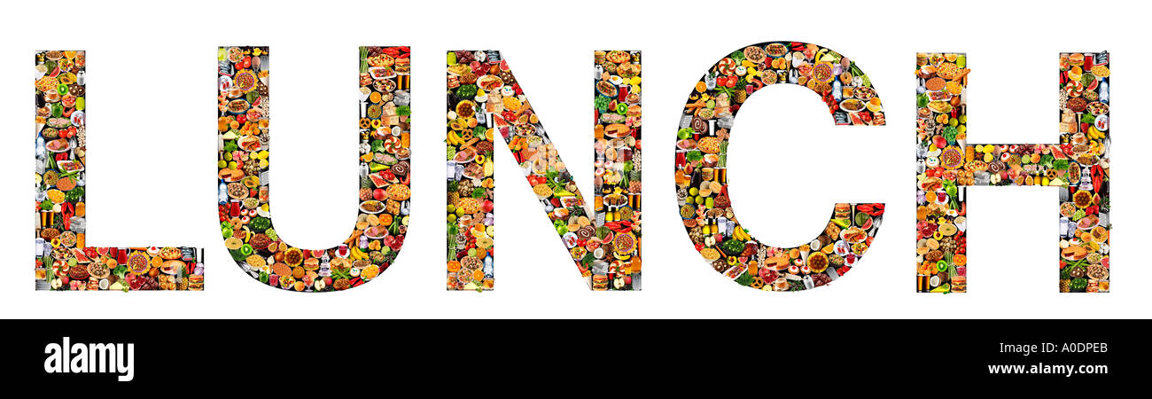 FOODFONT WORD ON BLACK AND WHITE LUNCH Stock Photo - Alamy