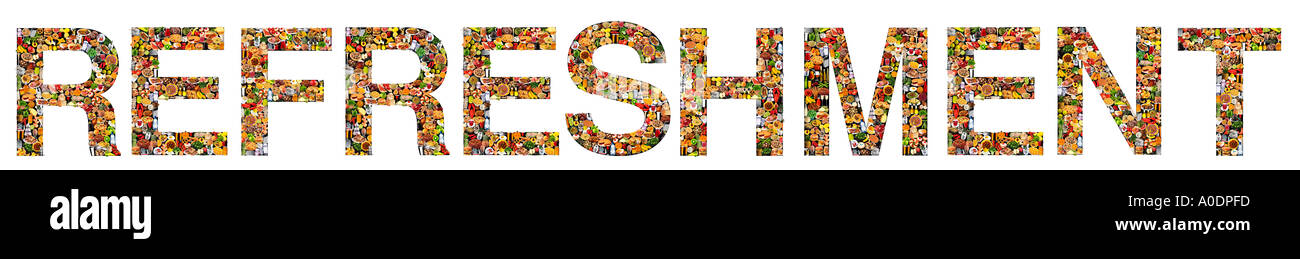 FOODFONT WORD ON BLACK AND WHITE REFRESHMENT Stock Photo - Alamy