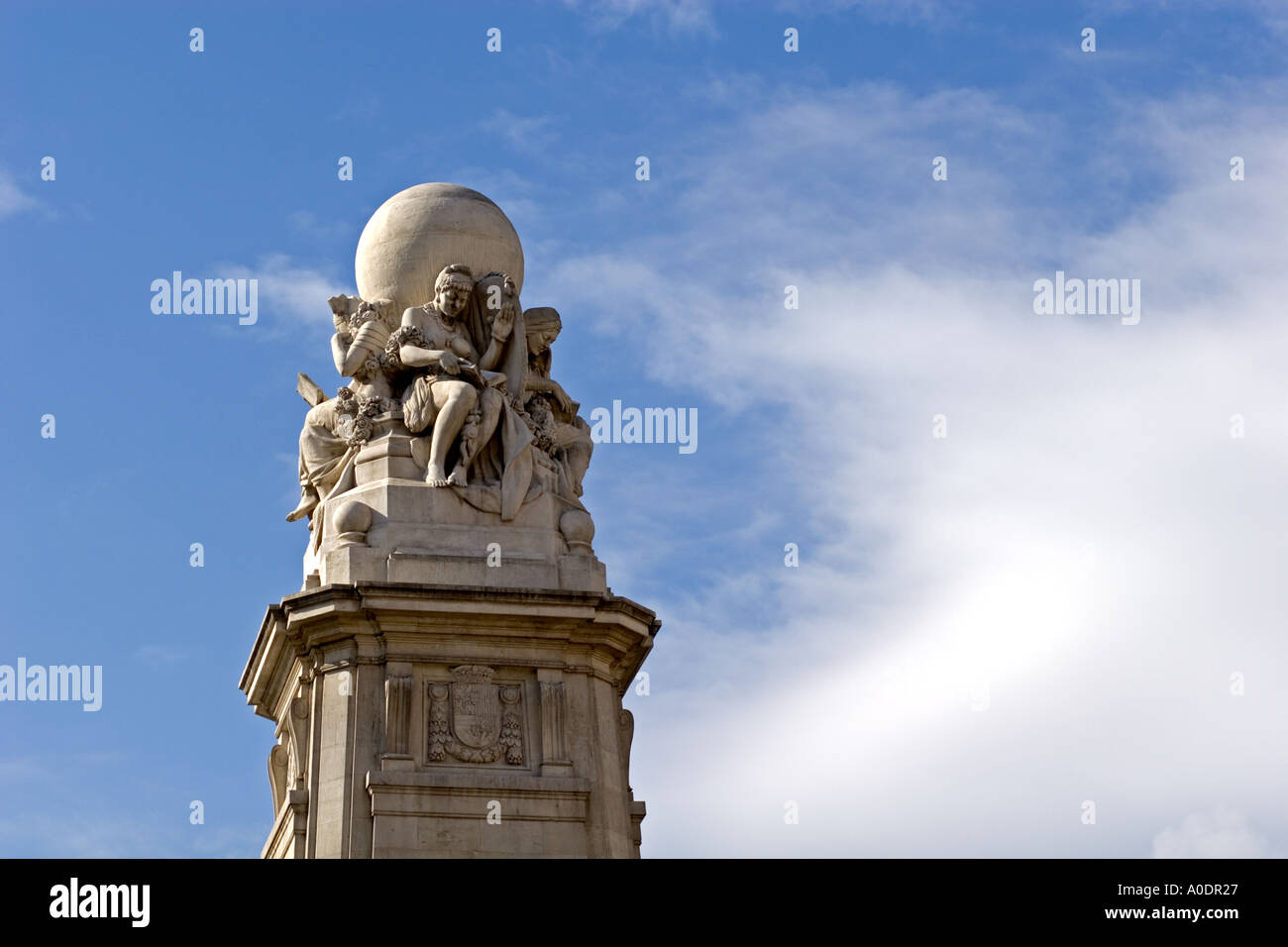 Top of large monument on Plaza de Espana in Madrid Stock Photo - Alamy