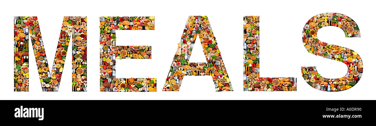 FOODFONT WORD ON BLACK AND WHITE MEALS Stock Photo - Alamy