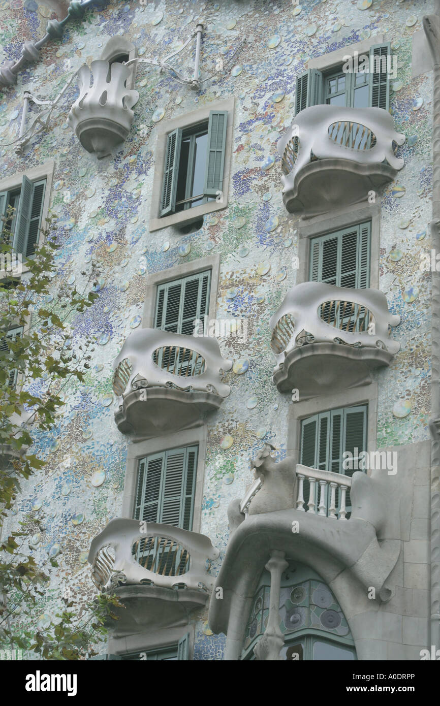 Casa Batllo facade and balconies by Antoni Gaudi Barcelona Catalonia ...