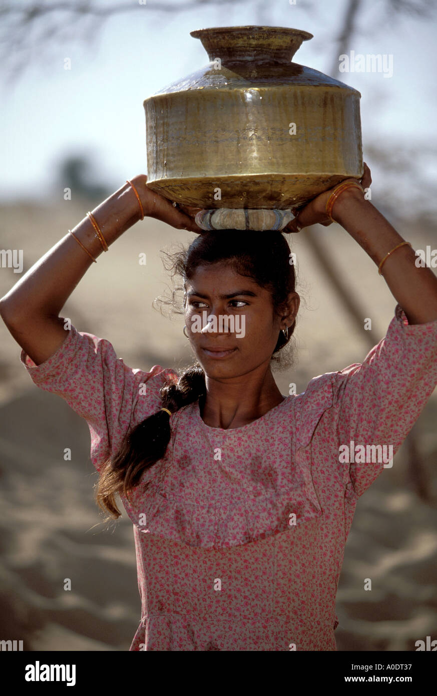 Bhil indigenous woman carrying water jugs on her head Desert survival ...