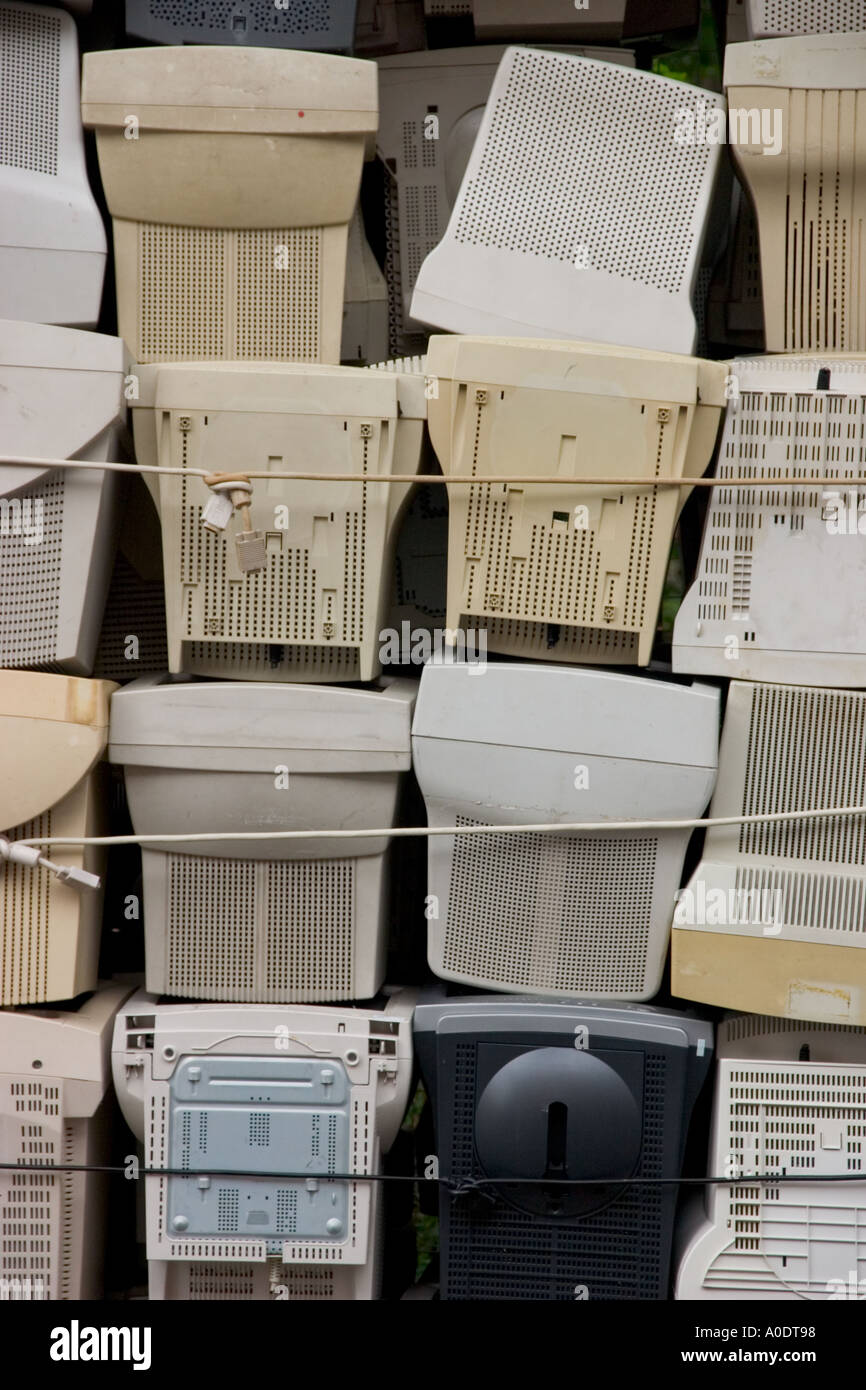 Old computer monitors piled up in a Singapore street Stock Photo - Alamy