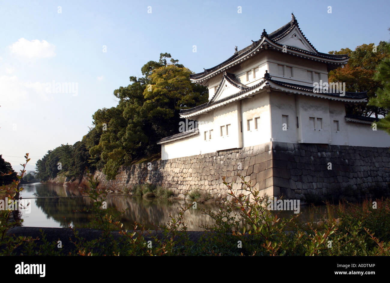 Moat and a corner tower of the Imperial Palace in Kyoto city, Japan ...