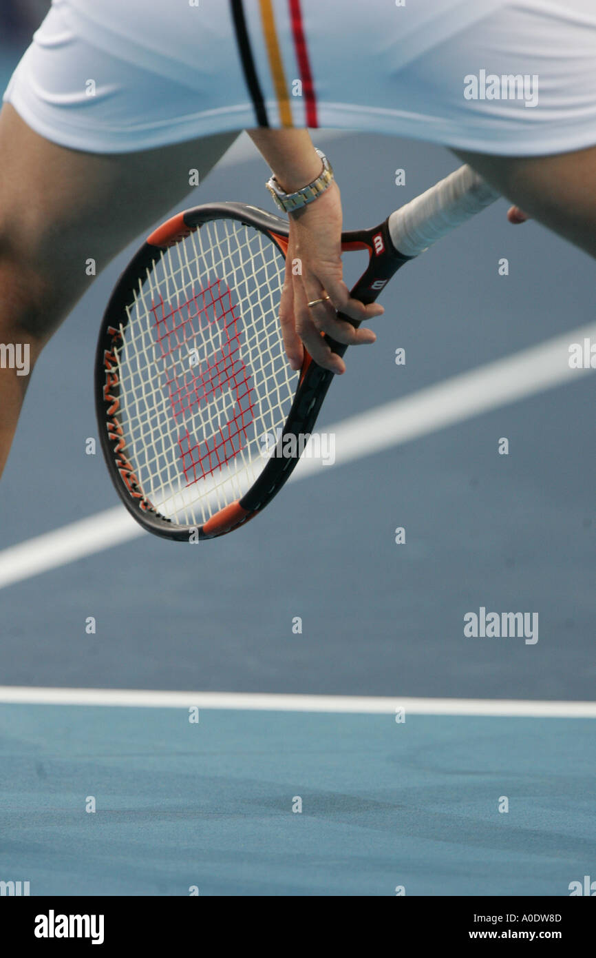 Women waiting to receive serve in a tennis match Stock Photo - Alamy