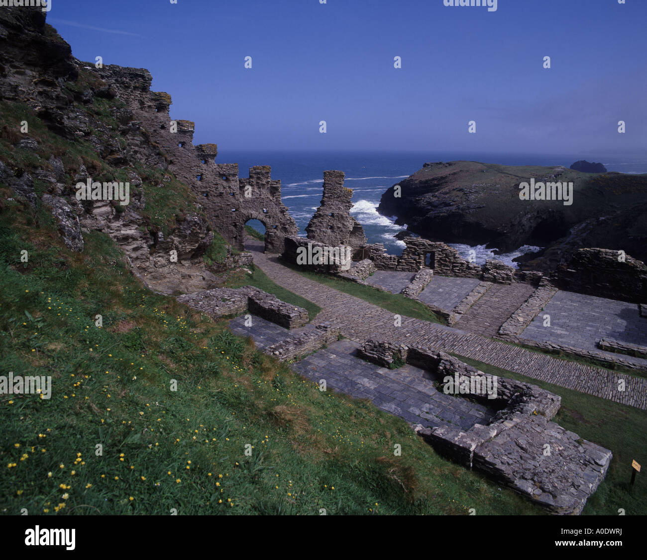 Tintagel Castle a medieval ruin on summers day in Cornwall on the north ...