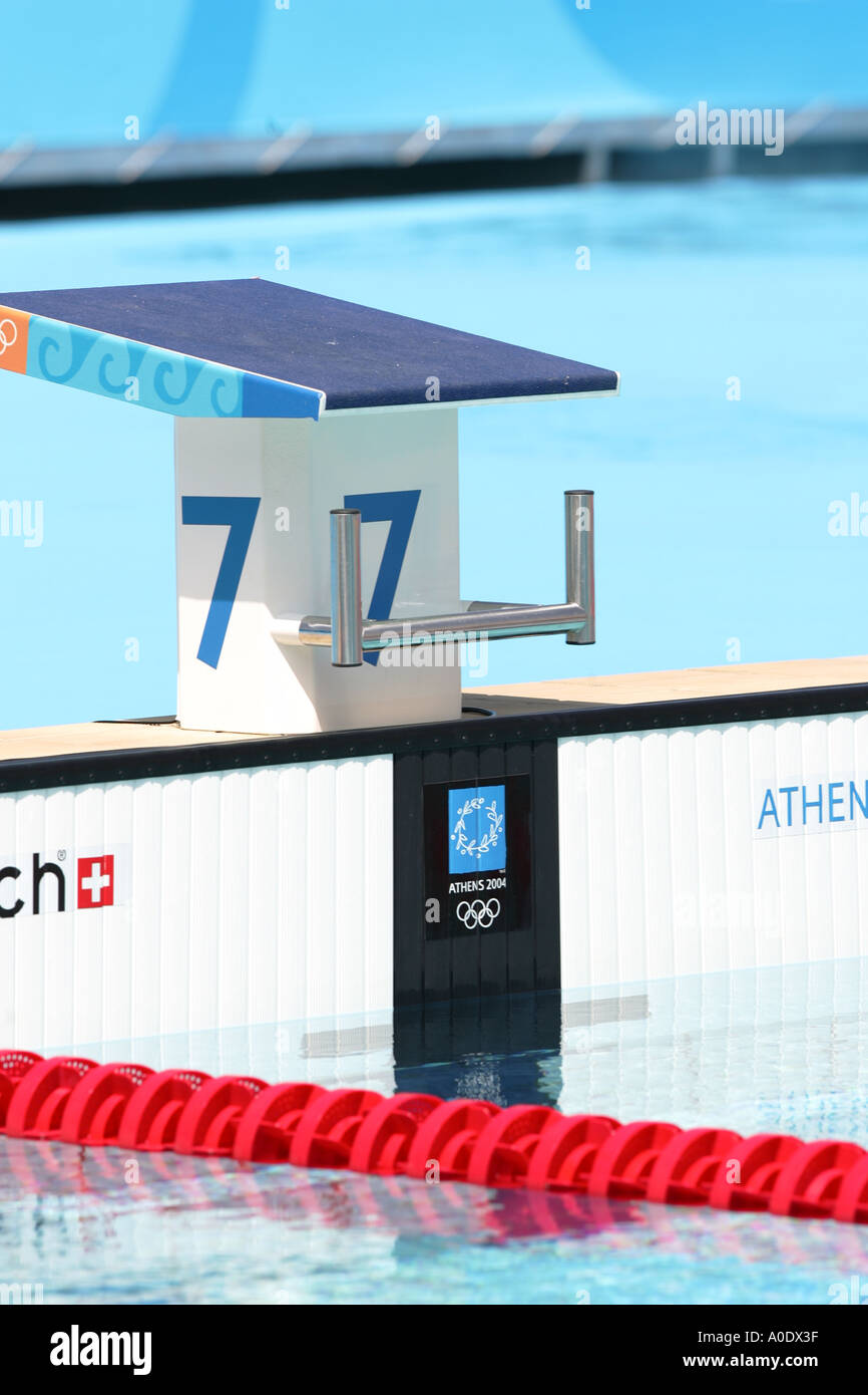 Starting block at the Olympic swimming pool at the Athens Olympics ...