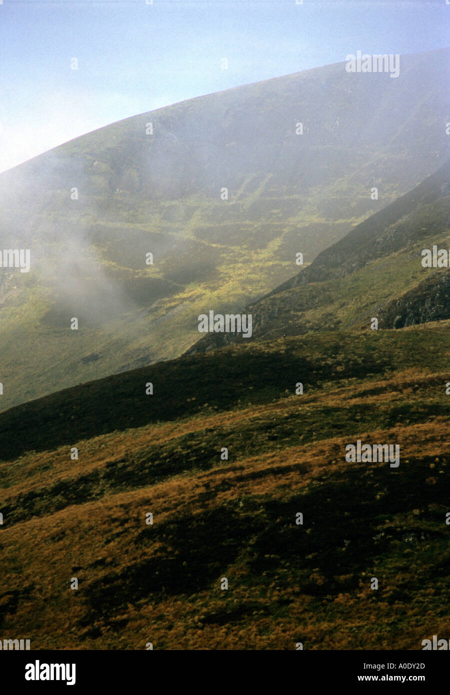 View towards cloud shrouded White Coomb Stock Photo - Alamy