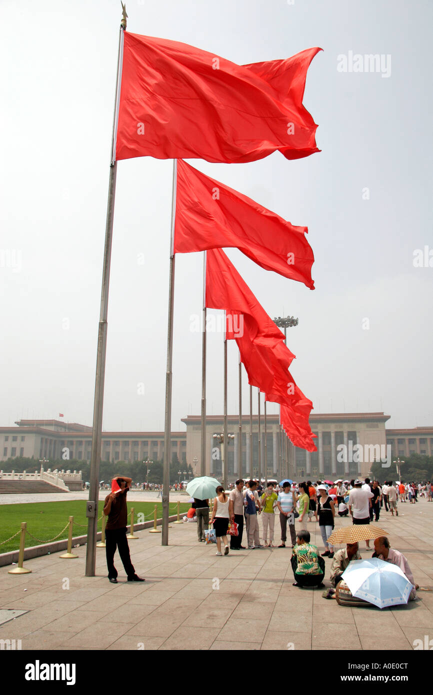 Red flags flying in Tiananmen Square, Beijing, China Stock Photo - Alamy