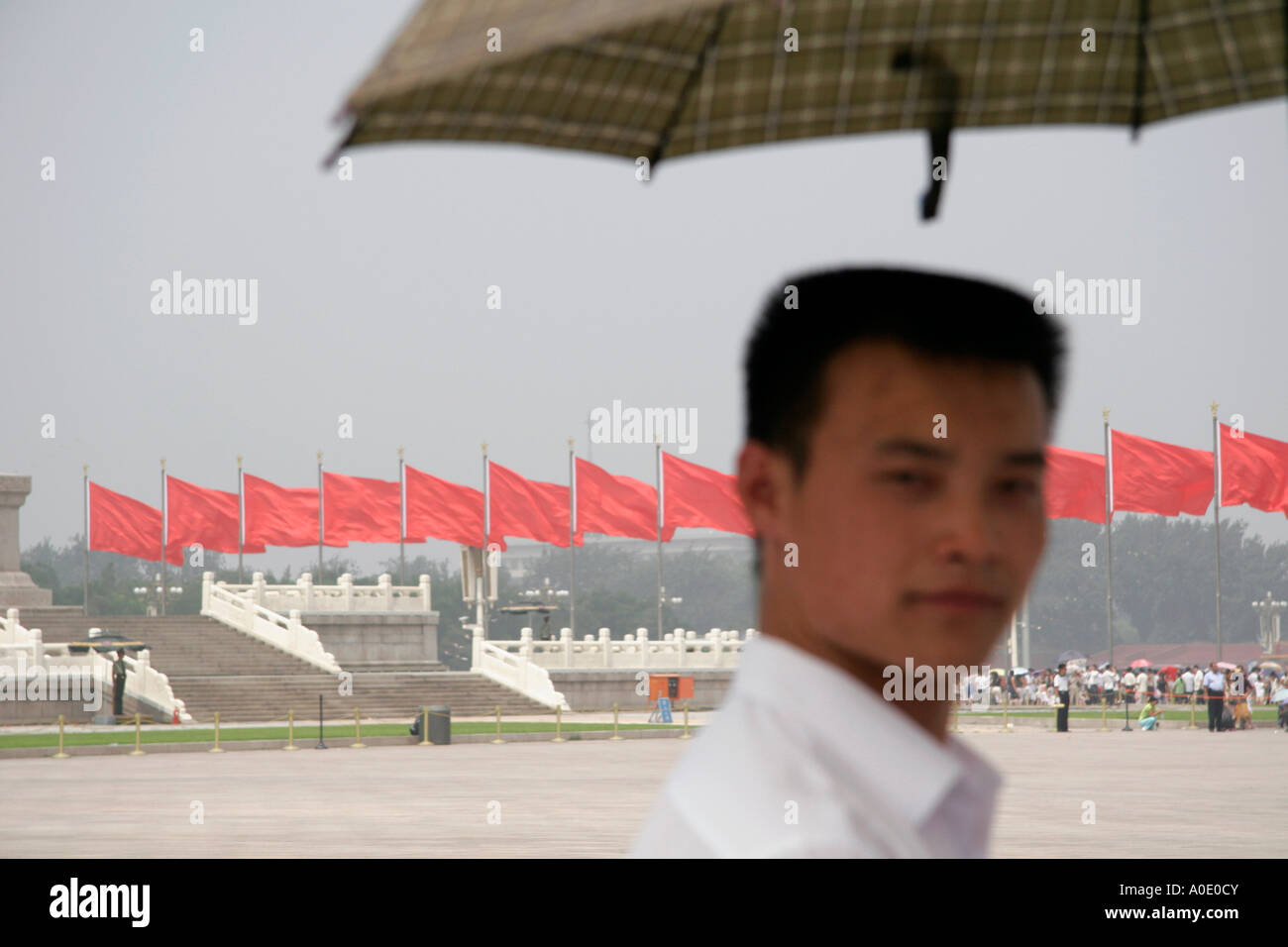 Red flags flying in Tiananmen Square, Beijing, China Stock Photo - Alamy